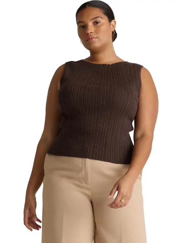 Quince Cotton Cashmere Ribbed Tank Top - Mocha Heather
