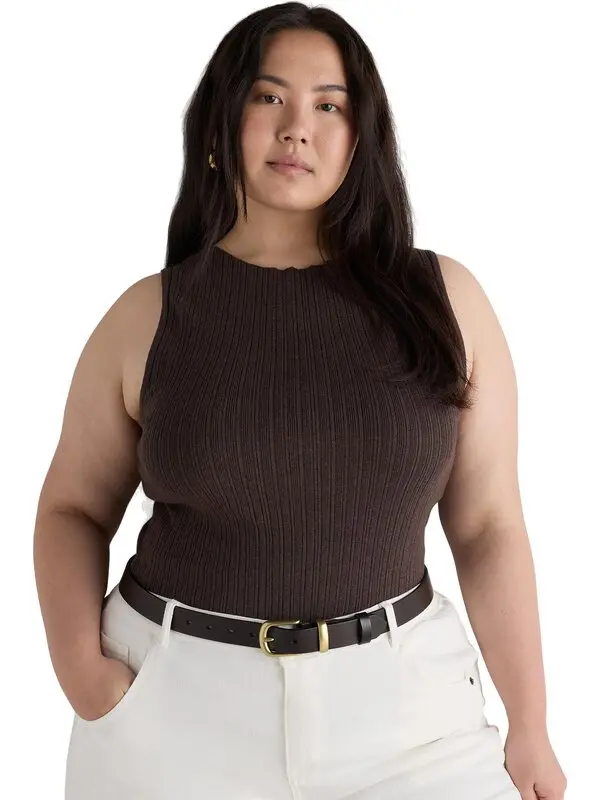 Quince Cotton Cashmere Ribbed Tank Top - Mocha Heather