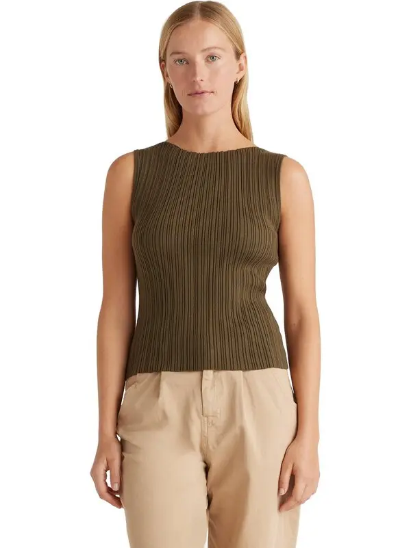 Quince Cotton Cashmere Ribbed Tank Top - Olive