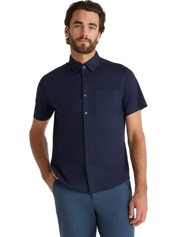 Quince Commuter Stretch Pique Short Sleeve Button-down - Navy