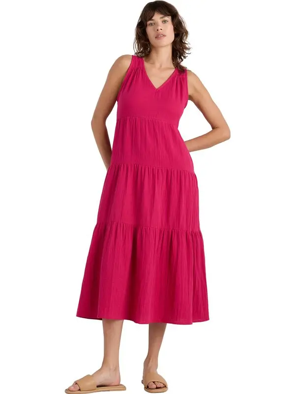 Quince Gauze Tiered Maxi Dress - Amaranth Pink
