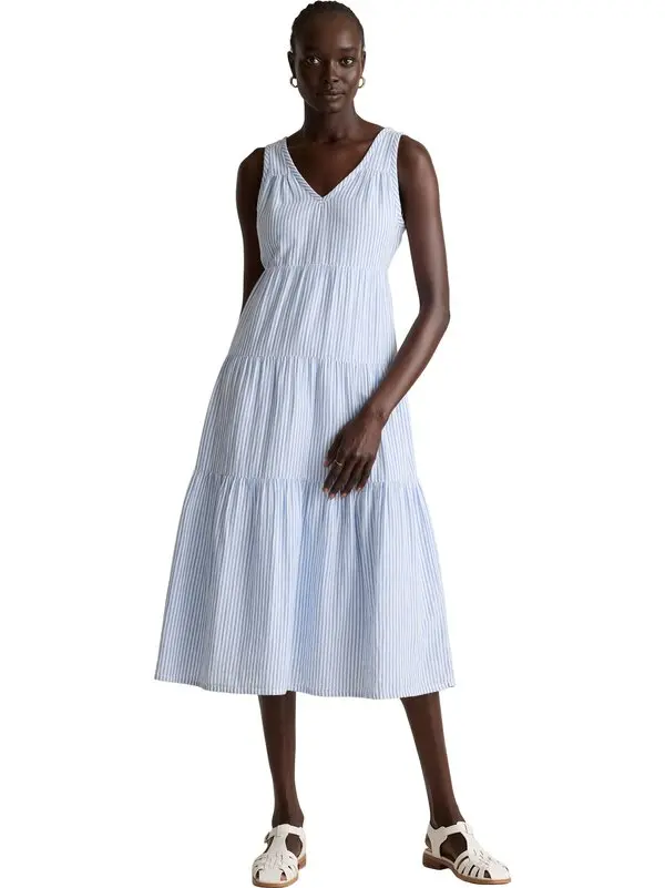Quince Gauze Tiered Maxi Dress - Bayside Stripe Blue/white
