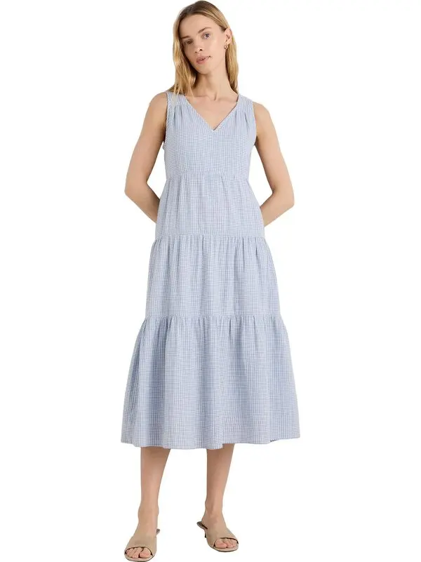 Quince Gauze Tiered Maxi Dress - Blue Gingham