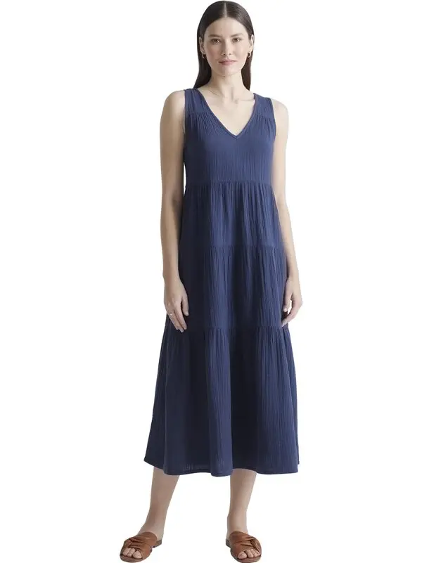 Quince Gauze Tiered Maxi Dress - Indigo Blue