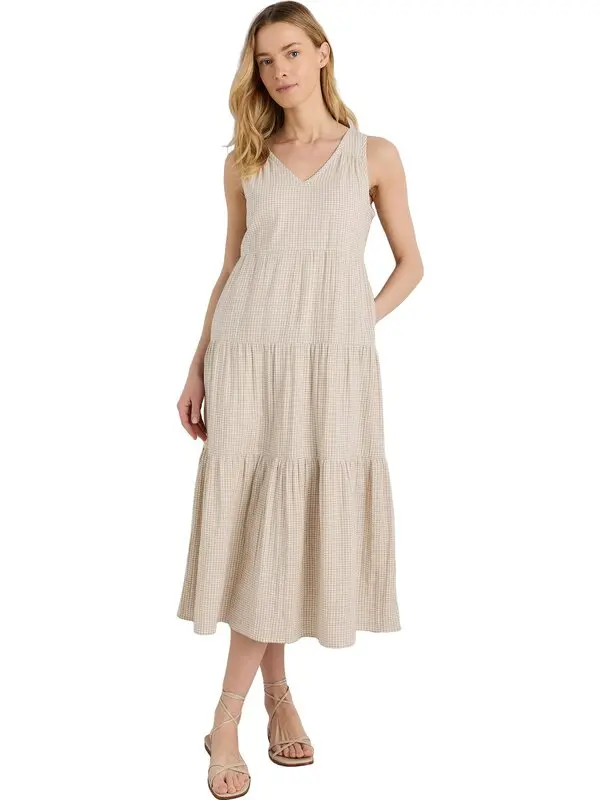 Quince Gauze Tiered Maxi Dress - Khaki Gingham