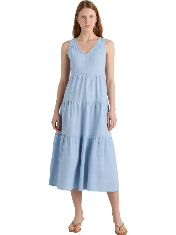Quince Gauze Tiered Maxi Dress - Ocean Breeze
