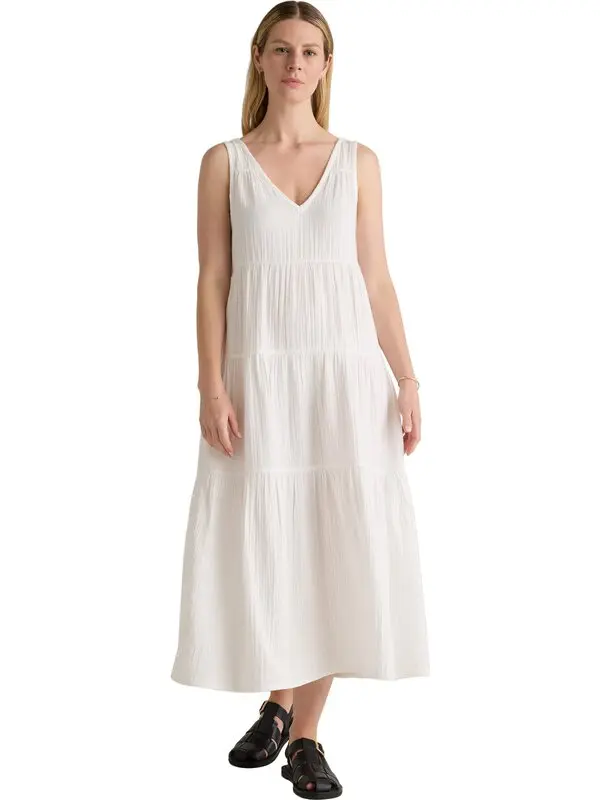 Quince Gauze Tiered Maxi Dress - White