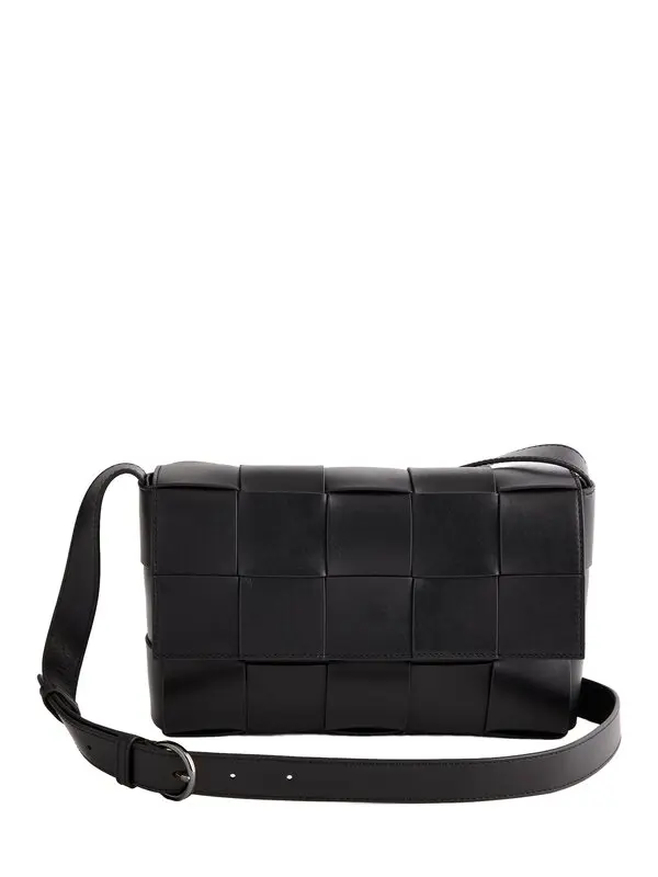 Quince Italian Leather Handwoven Flap Crossbody - Black