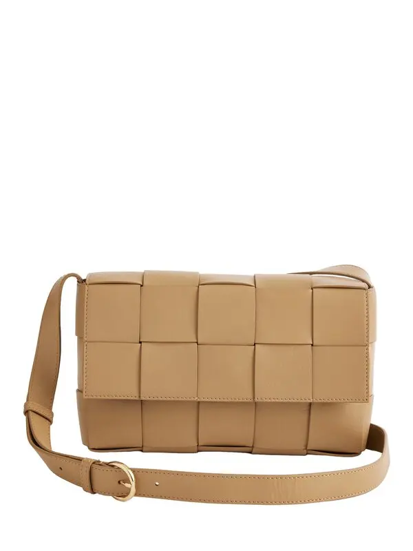 Quince Italian Leather Handwoven Flap Crossbody - Golden Tan