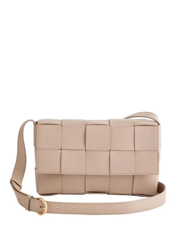 Quince Italian Leather Handwoven Flap Crossbody - Taupe
