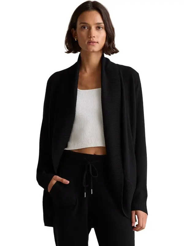 Quince Mongolian Cashmere Open Cardigan Sweater - Black
