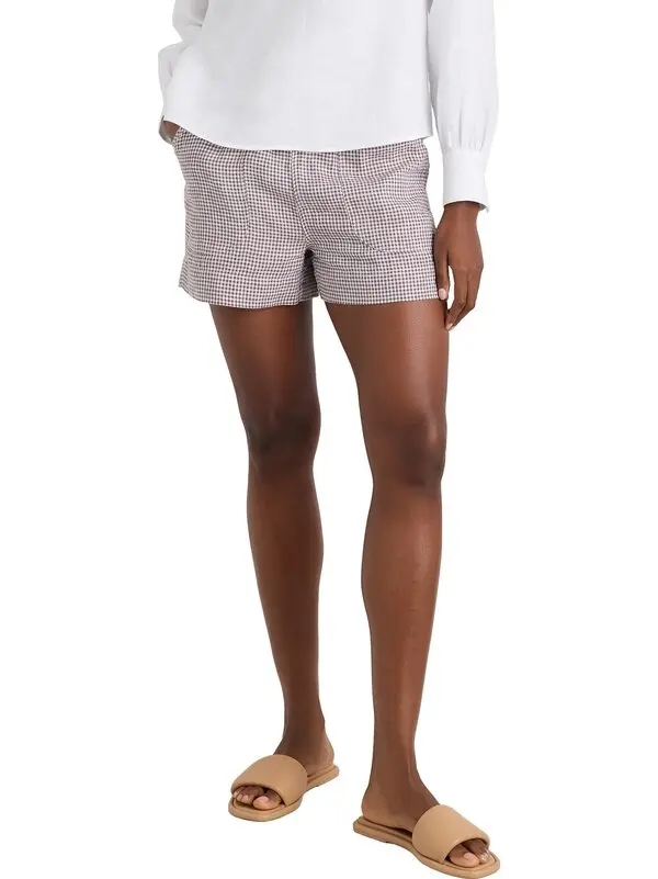 Quince European Linen Shorts - Taupe Brown Gingham
