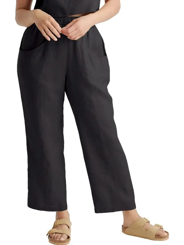 Quince European Linen Tapered Ankle Pants - Black