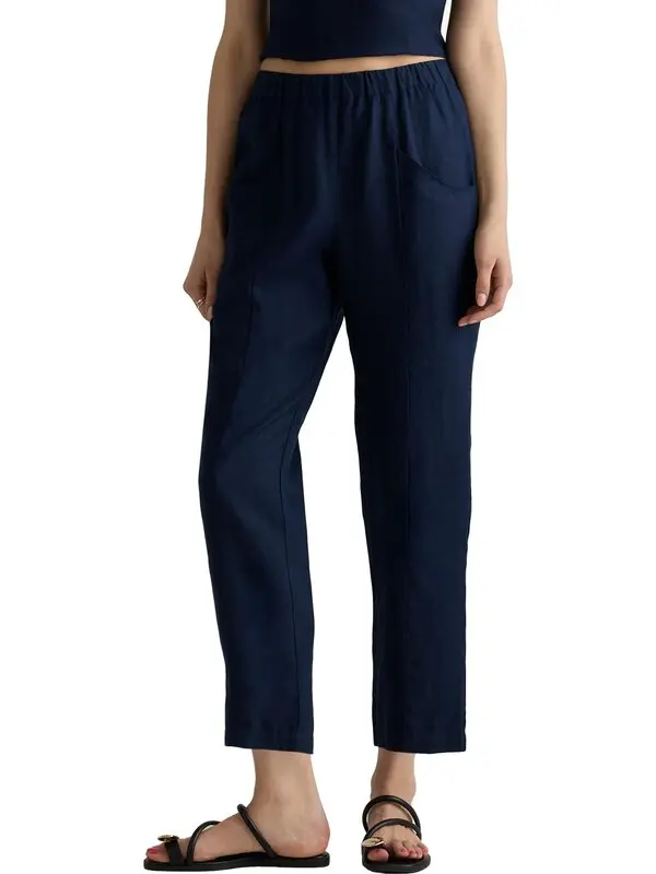 Quince European Linen Tapered Ankle Pants - Deep Navy