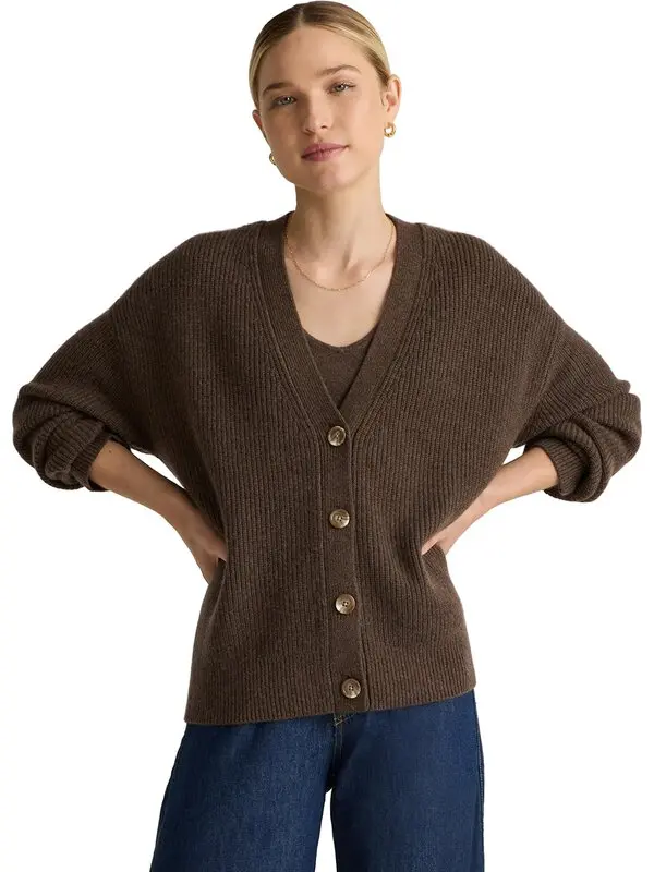 Quince Mongolian Cashmere Fisherman Boxy Cropped Cardigan - Brown