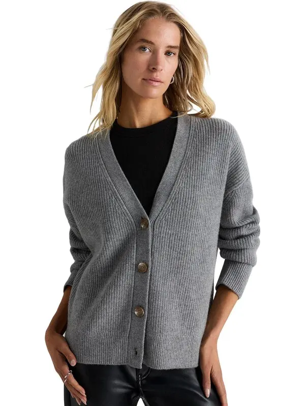 Quince Mongolian Cashmere Fisherman Boxy Cropped Cardigan - Heather Grey