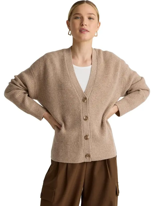 Quince Mongolian Cashmere Fisherman Boxy Cropped Cardigan - Oatmeal