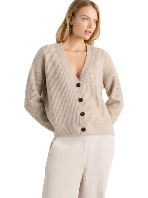 Quince Mongolian Cashmere Fisherman Boxy Cropped Cardigan - Undyed Natural Heather