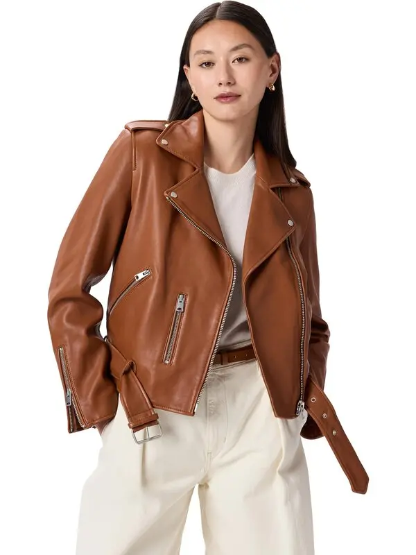 Quince Leather Motorcycle Jacket - Dark Cognac Brown