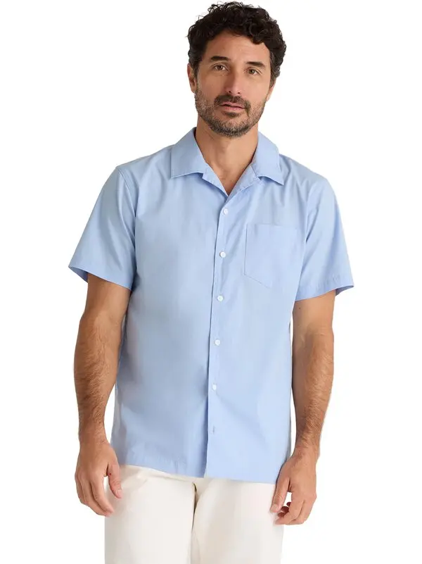 Quince Stretch Poplin Camp Shirt - Light Blue