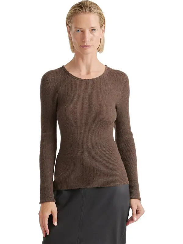 Quince Featherweight Cashmere Ribbed Crewneck Sweater - Brown
