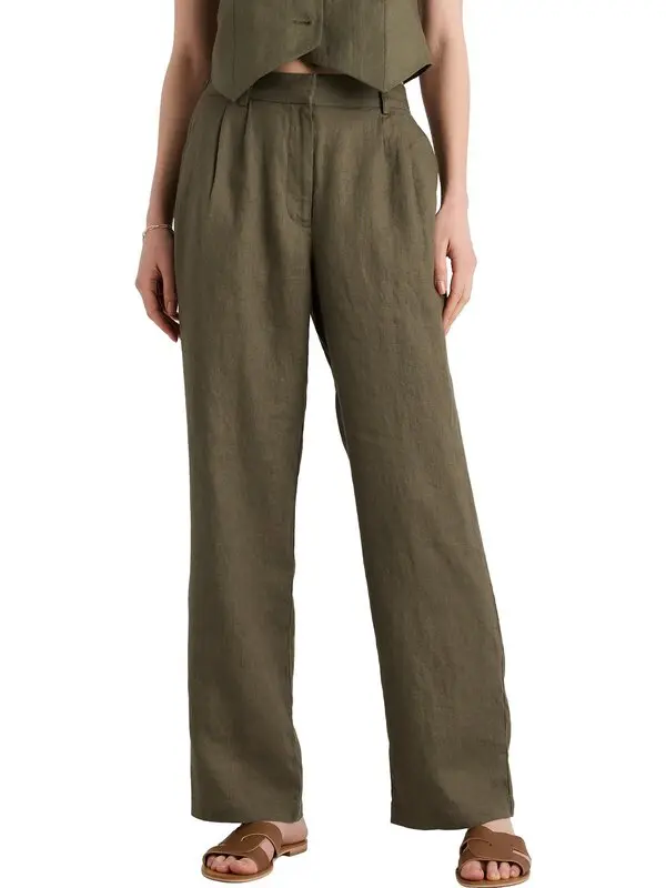 Quince 100% European Linen Pleated Trouser - Bayberry Olive