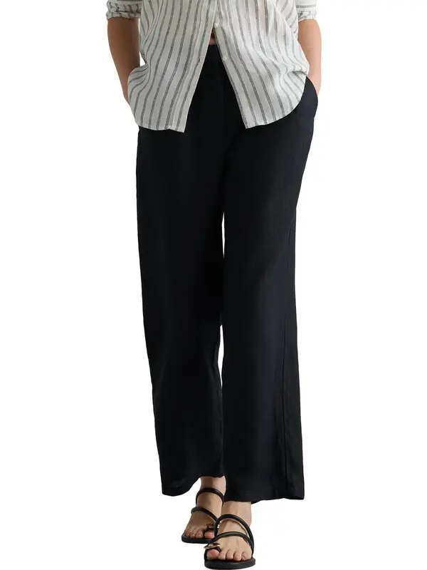 Quince European Linen Pleated Trouser - Black
