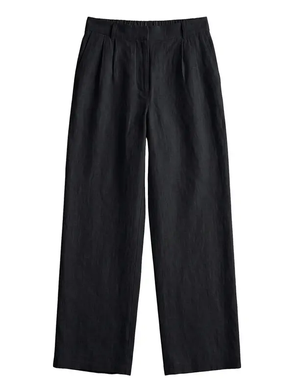 Quince 100% European Linen Pleated Trousers - Black