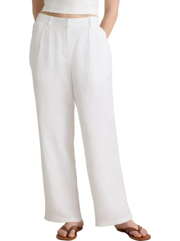 Quince 100% European Linen Pleated Trouser - White