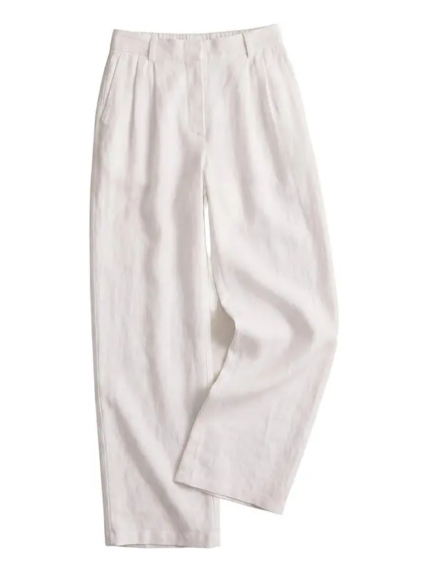 Quince 100% European Linen Pleated Trouser - White
