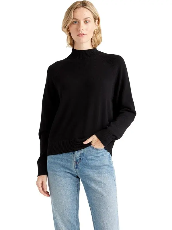 Quince Organic Cotton Mock Neck Sweater - Black