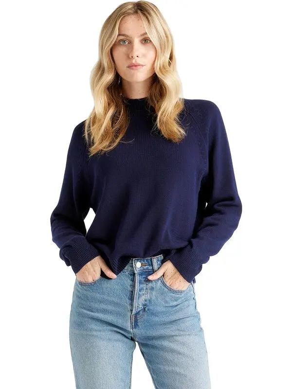 Quince Organic Cotton Mock Neck Sweater - Navy