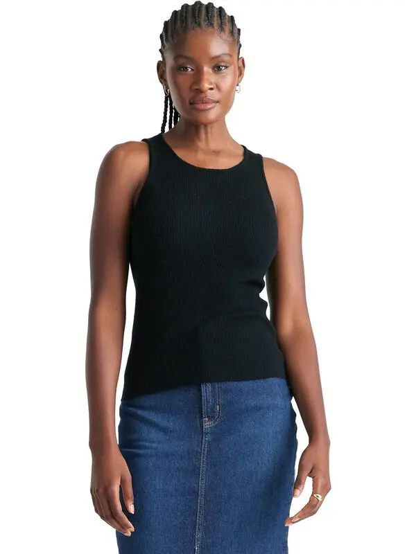 Quince Featherweight Cashmere Ribbed Tank Top - Black