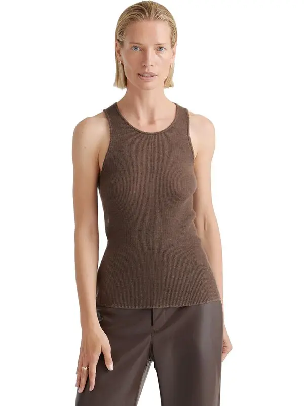 Quince Featherweight Cashmere Ribbed Tank Top - Brown