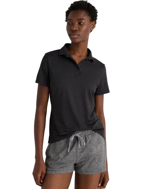 Quince Flowknit Breeze Short Sleeve Polo - Heather Black