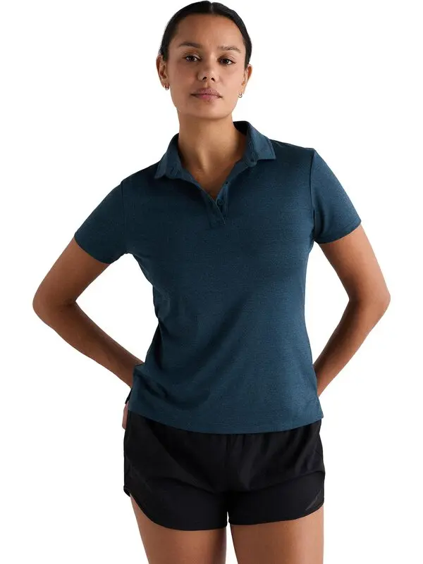 Quince Flowknit Breeze Short Sleeve Polo - Heather Ocean Navy