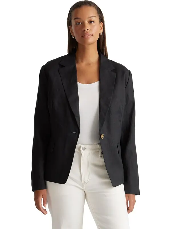 Quince Structured Linen Blazer - Black