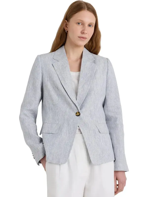 Quince Structured Linen Blazer - Blue Pinstripe
