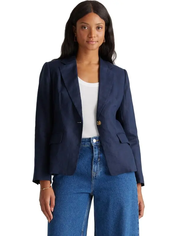 Quince Structured Linen Blazer - Deep Navy
