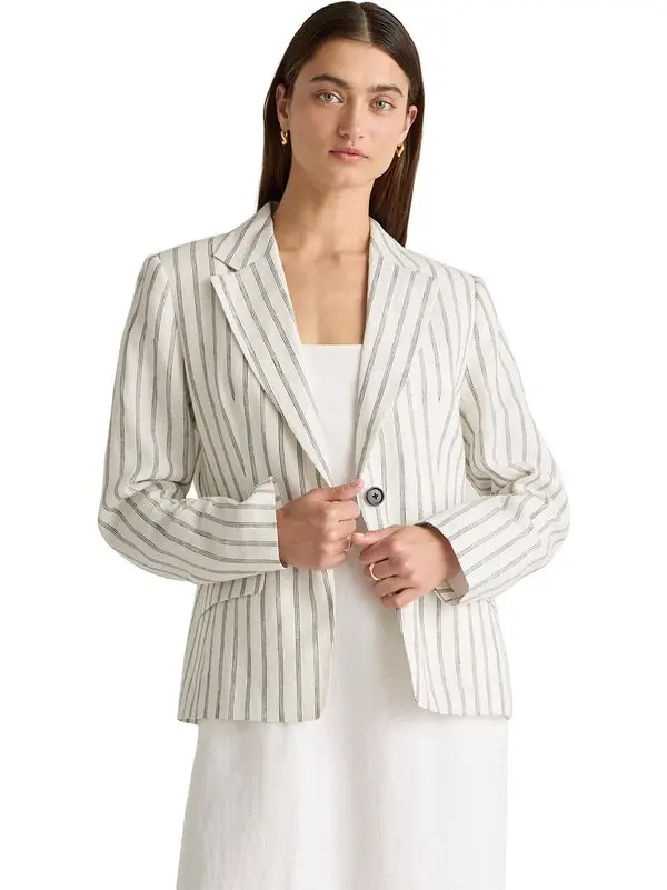 Quince Structured Linen Blazer - Oatmeal / Black Stripe