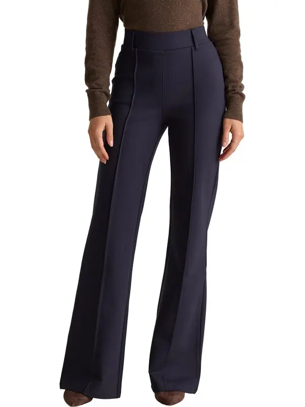 Quince Ultra-stretch Ponte Flare Leg Pants - Navy