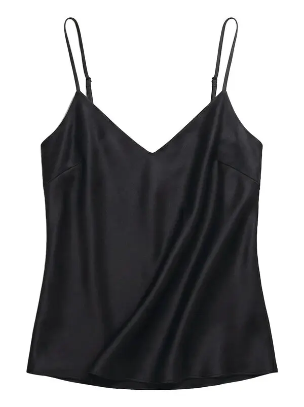 Quince Washable Silk Stretch V-neck Cami Top - Black