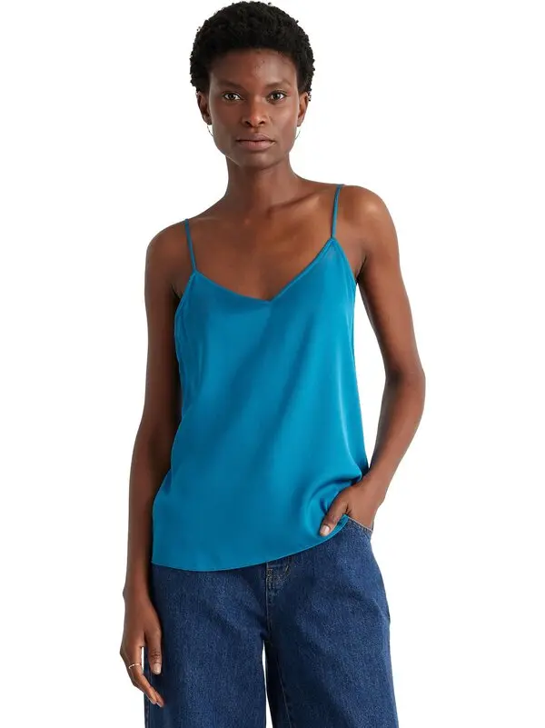 Quince Washable Silk Stretch V-neck Cami Top - Celestial