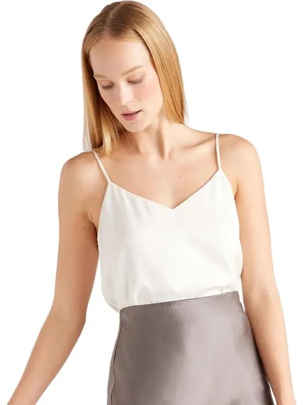 Quince Washable Silk Stretch V-neck Cami Top - Ivory
