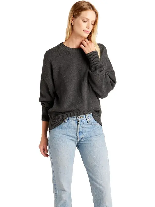 Quince Organic Cotton Boyfriend Crewneck Sweater - Charcoal