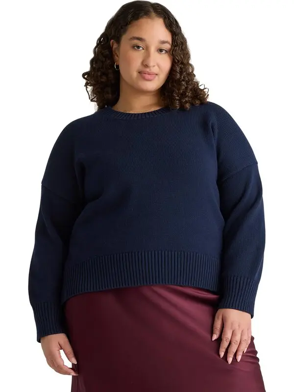 Quince Organic Cotton Boyfriend Crewneck Sweater - Navy