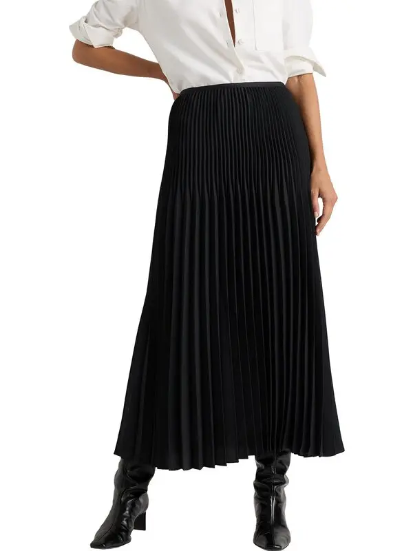 Quince Pleated Matte Midi Skirt - True Black