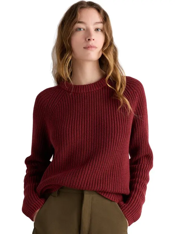Quince Fisherman Crew Neck Sweater - Deep Brick Red
