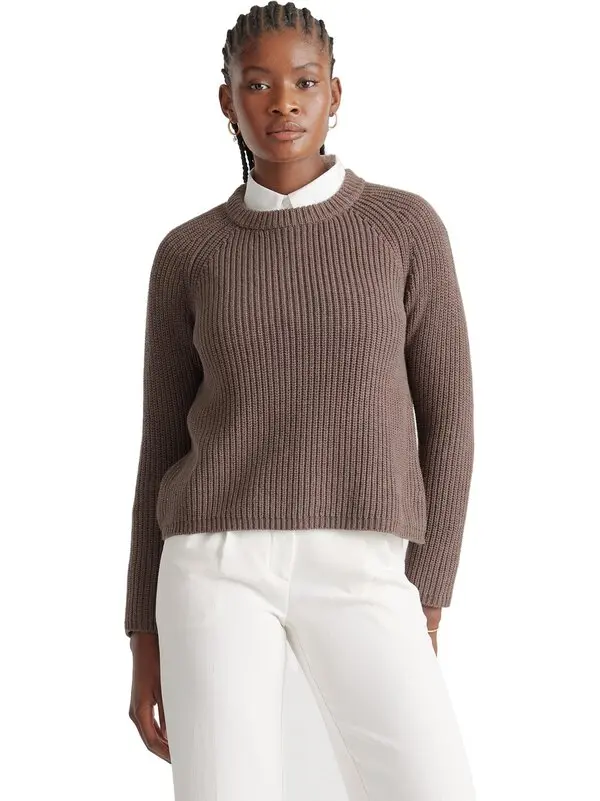 Quince Fisherman Crew Neck Sweater - Heather Brown