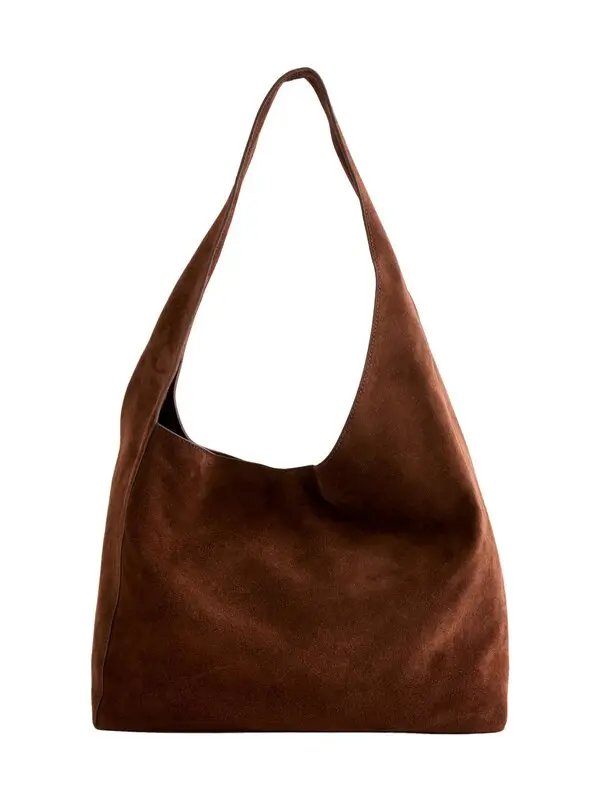 Quince Italian Suede Slouchy Shoulder Bag - Chocolate Brown